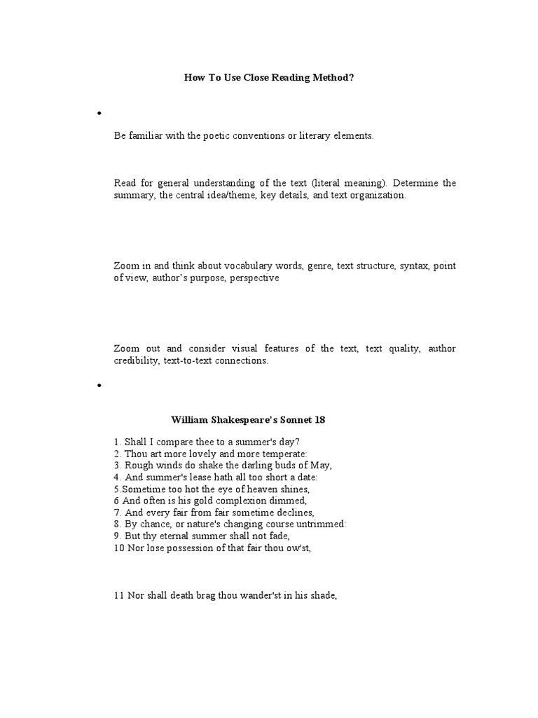 How To Use Close Reading Method | PDF | Poetry | Sonnets