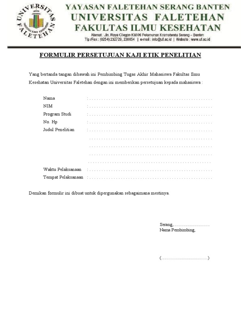 Form Persetujuan Kaji Etik Penelitian | PDF | Teknologi & Rekayasa