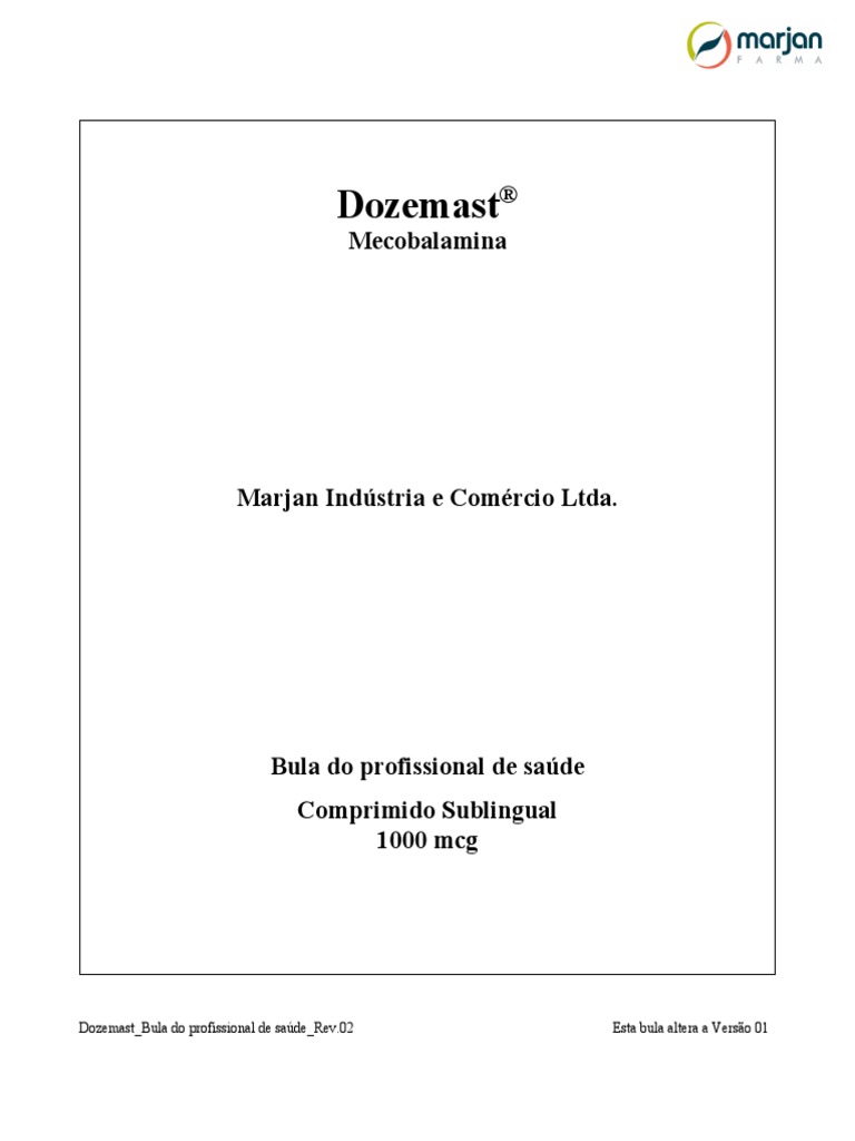 Dozemast 1000mcg Marjan Farma 90 Comprimidos | PDF | Vitamina B12 ...