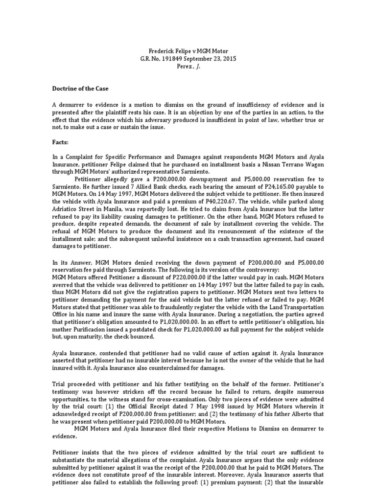 Frederick Felipe V MGM Motor | PDF | Demurrer | Complaint