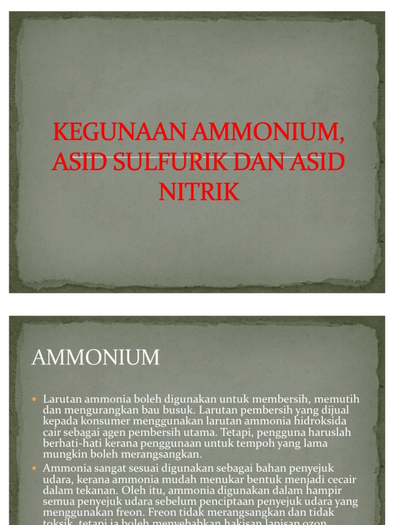 Kegunaan Ammonium, Asid Sulfurik Dan Asid Nitrik | PDF