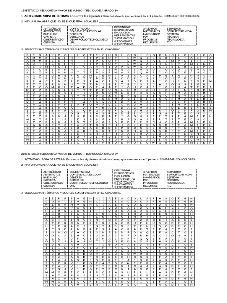 Sopa de Letras: Tecnología 6º Grado | PDF | Informática | Tecnología de ...