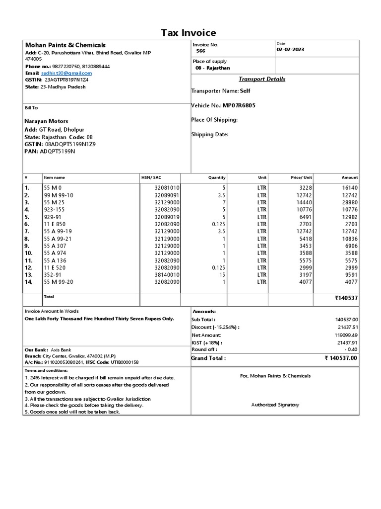 Narayan Motors Invoice - 566 - 02 - 02 - 2023 | PDF | Government Finances | Taxes