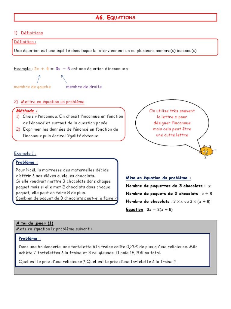 3ème A6. Equation Cours-Elèves | PDF | Équations | Mathématiques