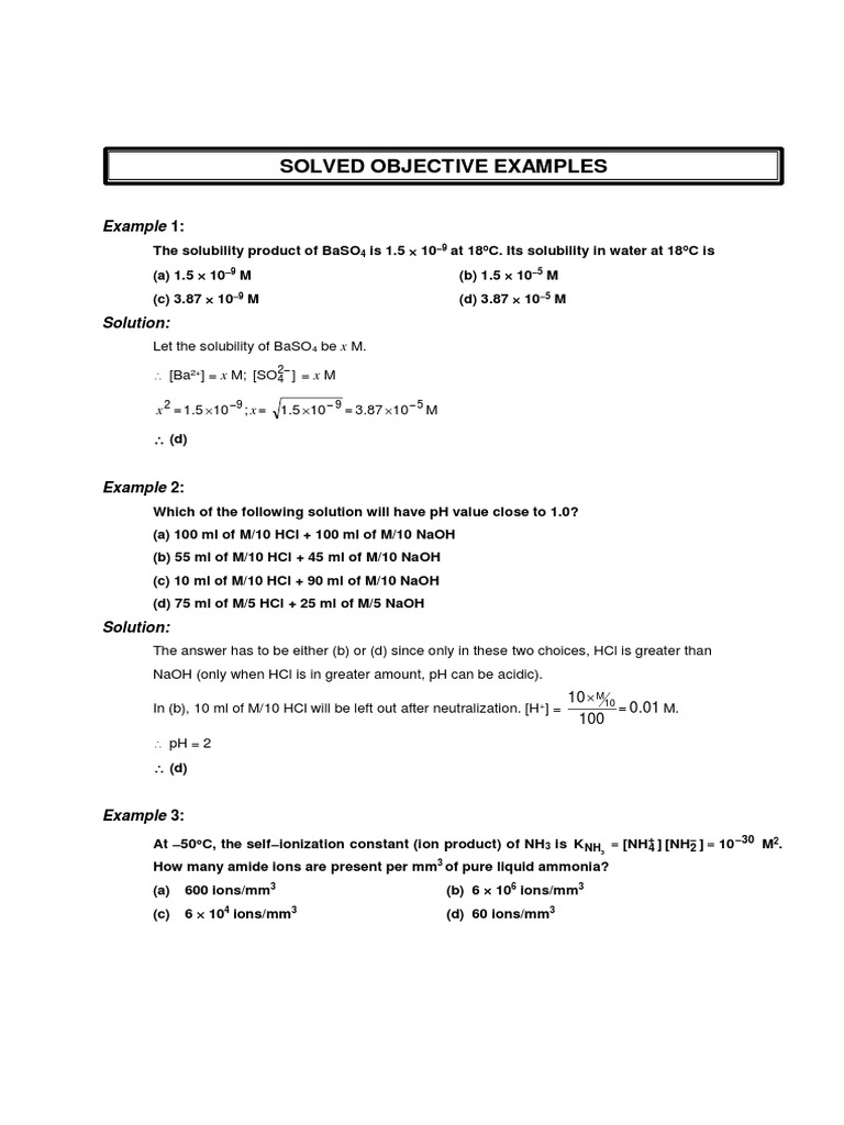 01 - Ionic Equilibrium (Solved Example) D | PDF | Acid | Ph 01 - Ionic Equilibrium (Solved Example) D | PDF | Acid | Ph