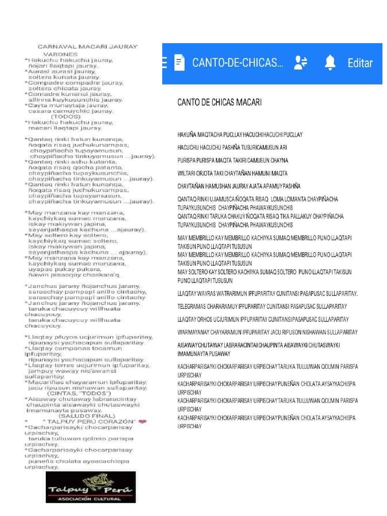Cancionero Carnaval de Macari | PDF