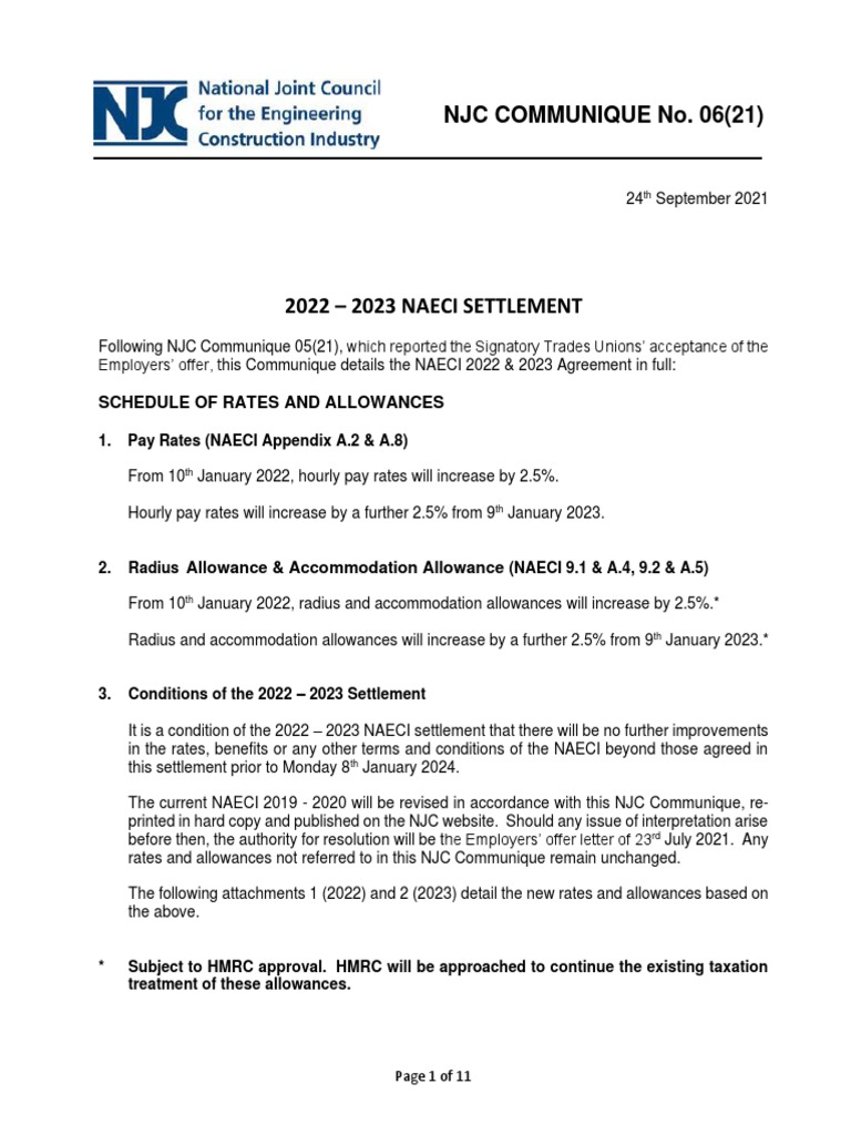 NJC COMMUNIQUE 0621 NAECI 2022 2023 Settlement Rates and Allowances 24. ...