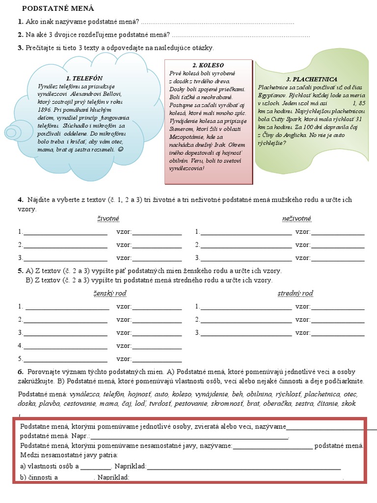 Podstatné Mená - Konkrétne + Abstraktné | PDF
