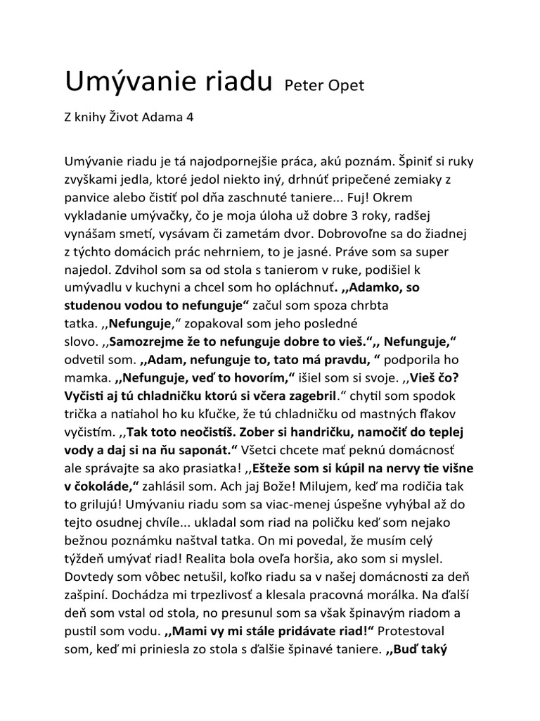 Umývanie Riadu Peter Opet | PDF