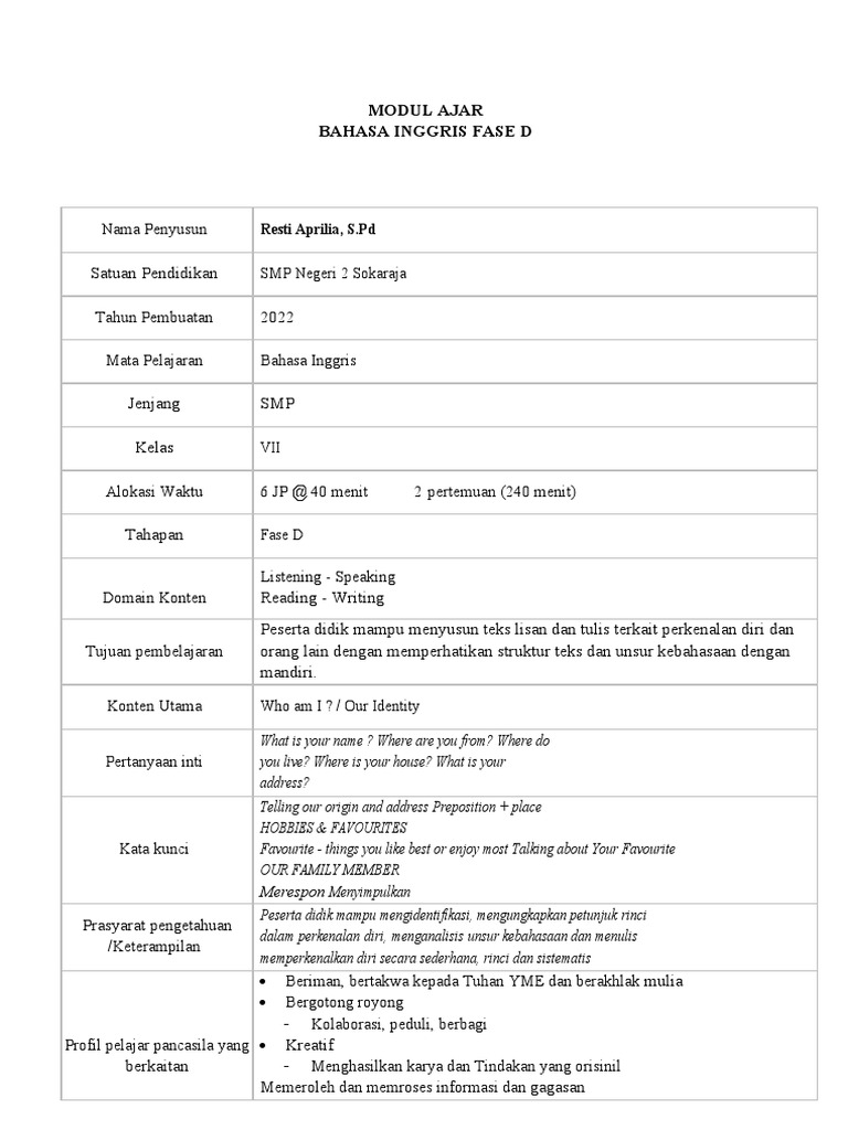 Modul Ajar - Introduction | PDF