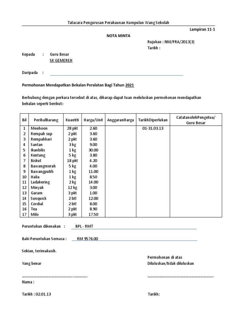 Contoh Nota Minta | PDF