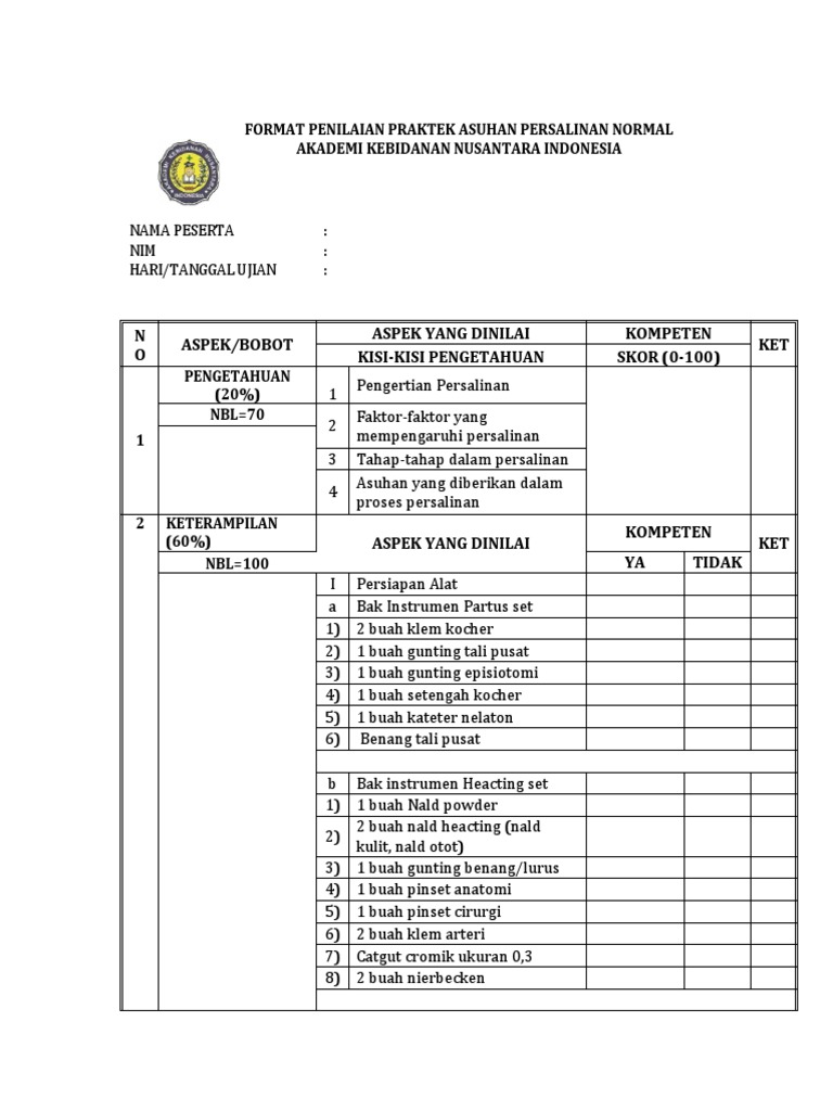 Format Penilaian Asuhan Persalinan Normal | PDF