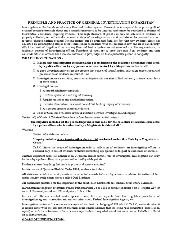 Principle and Practice of Criminal Investigation in Pakistan | PDF ...
