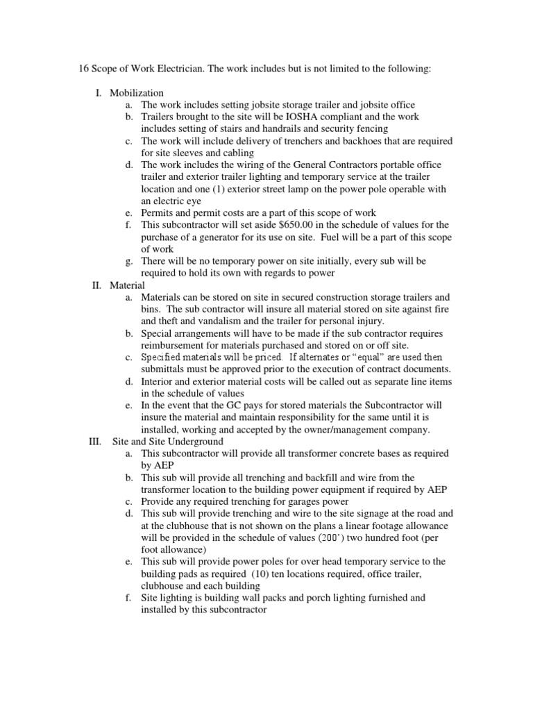 16 Scope of Work Electrician-2 | Garage (Residential) | Hvac