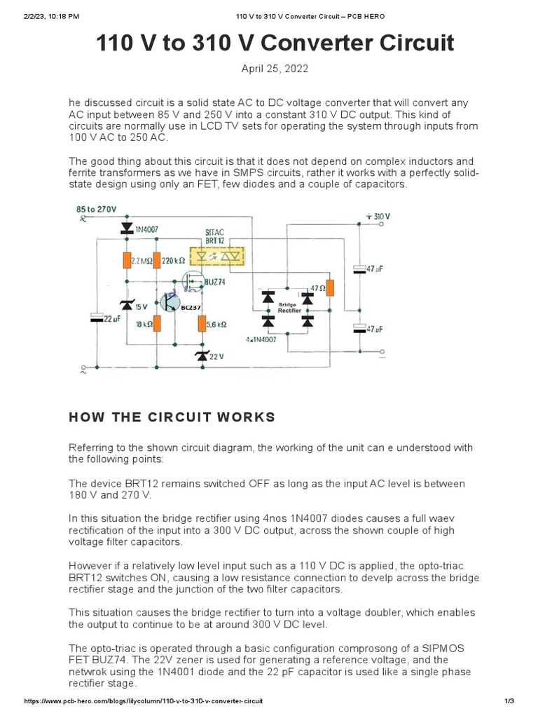 110 V To 310 V Converter Circuit - PCB HERO | PDF | Rectifier | Field Effect Transistor