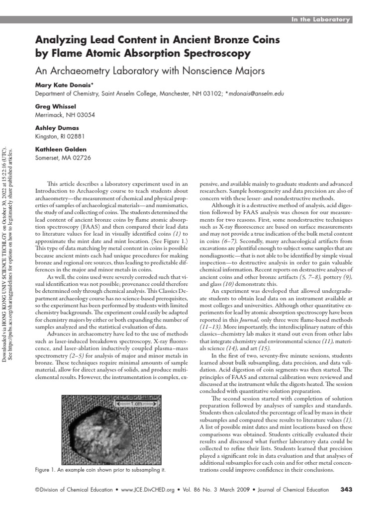 Analyzing Lead Content in Ancient Bronze Coins by Flame Atomic ...