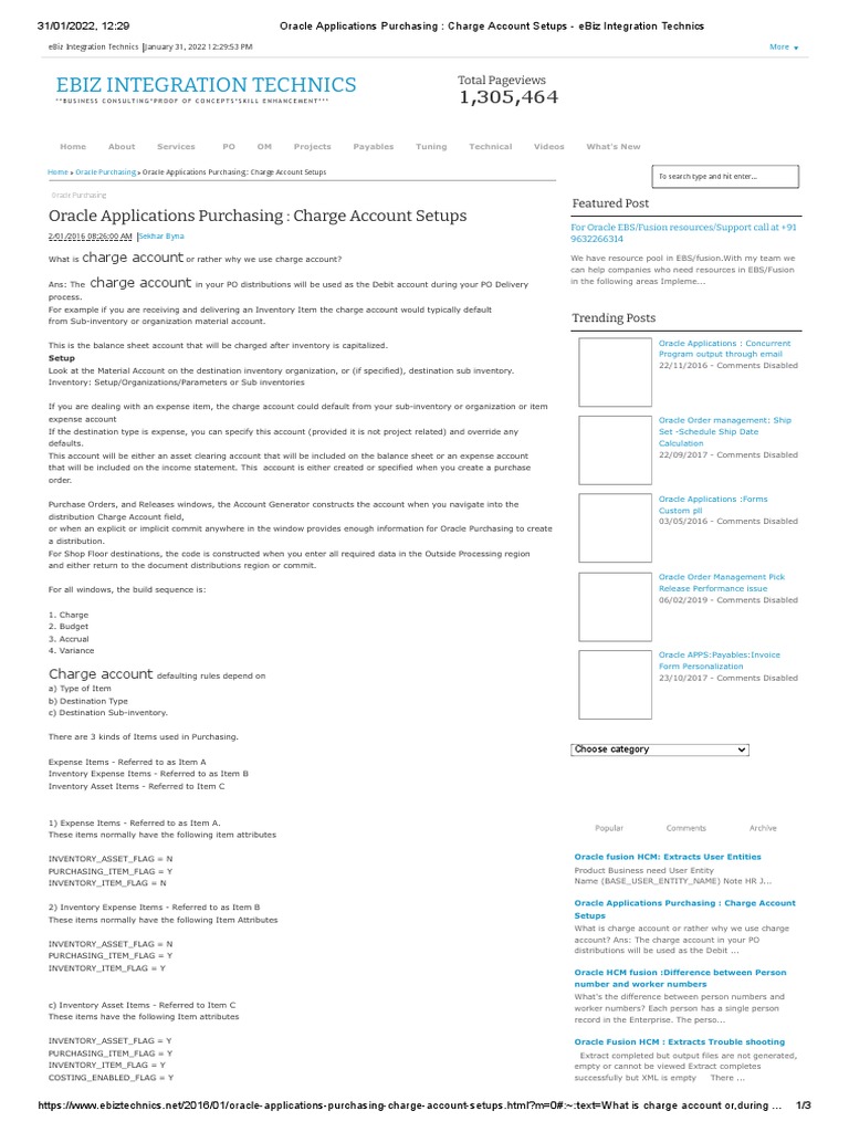 Charge Account Setups - Ebiz Integration Technics | PDF | Expense | Pl/Sql