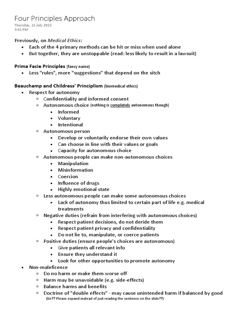Four Principles Approach: An Overview of Beauchamp and Childress ... Four Principles Approach: An Overview of Beauchamp and Childress ...