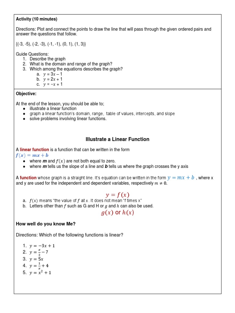 Linear Functions Pdf Function Mathematics Cartesian Coordinate System