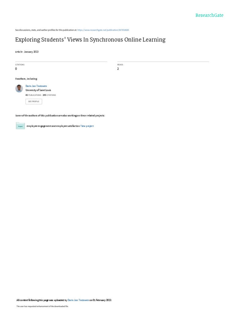 Exploring Students Views in Synchronous Online Learning | PDF