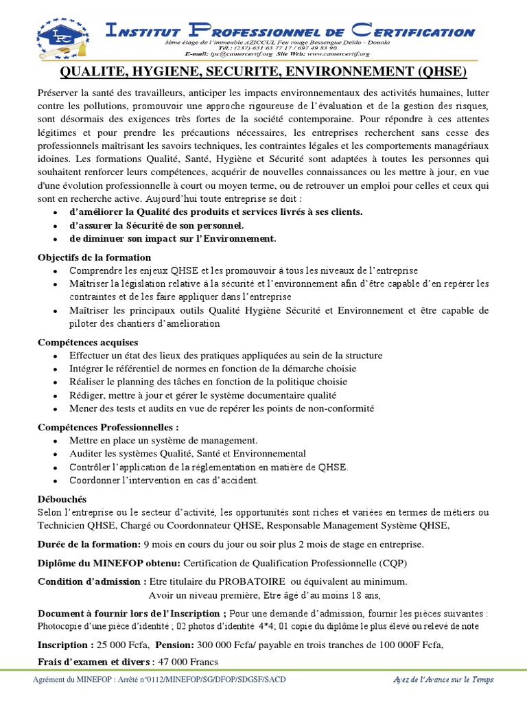 Formation QHSE : Certification et Débouchés | PDF | Sécurité ...