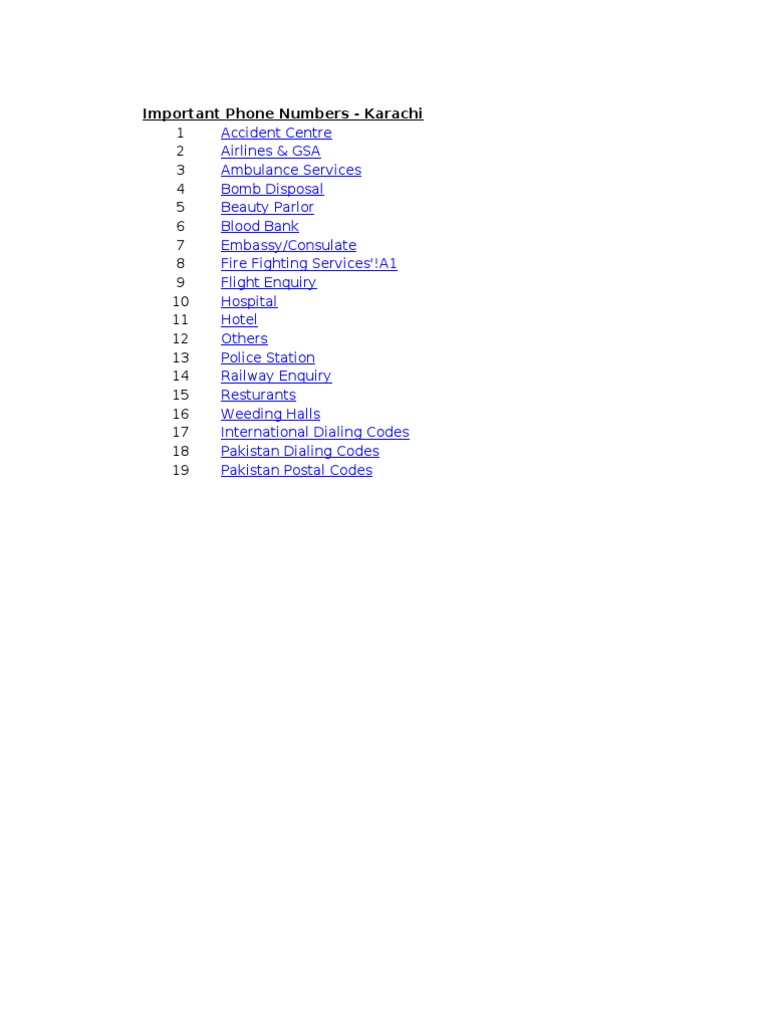 Important Phone Numbers | PDF | Consul (Representative) | Karachi