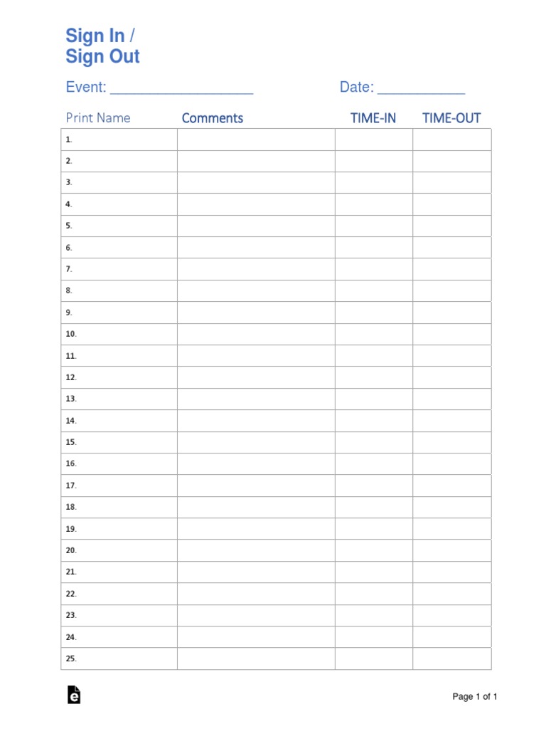 Visitor Sign in Sign Out Sheet Template | PDF