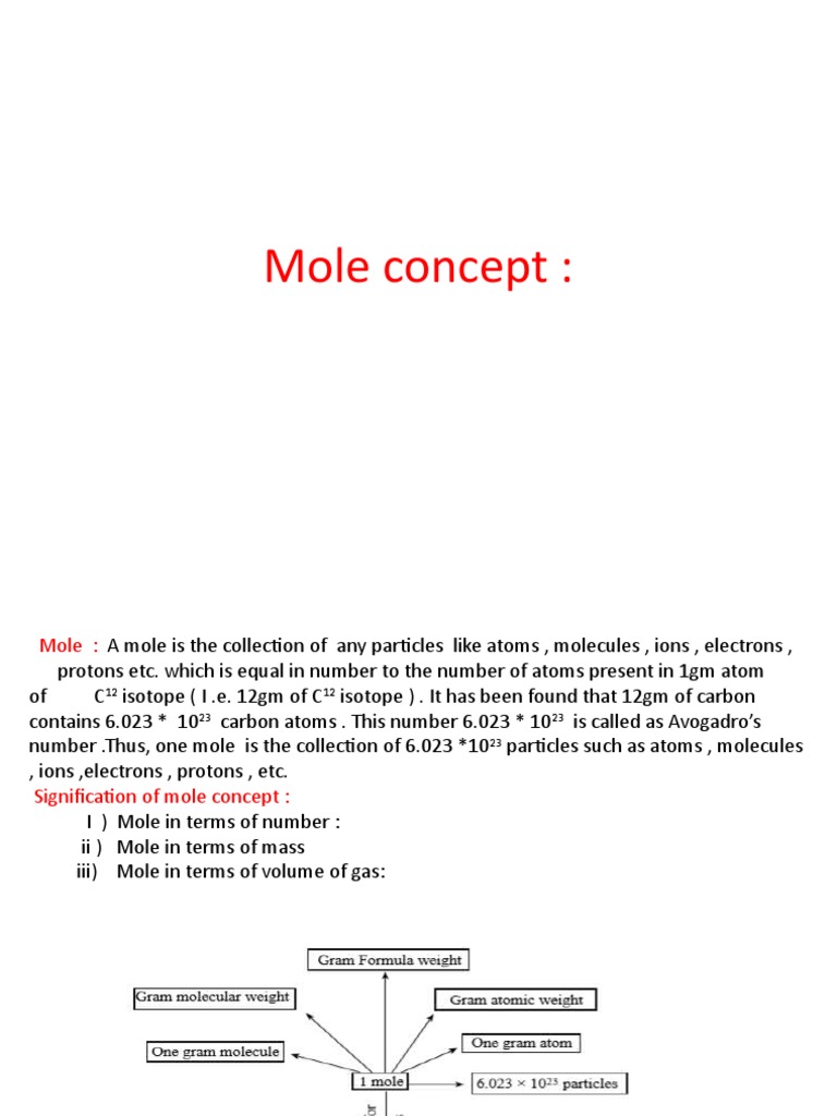 Mole Concept | PDF | Gases | Molecules