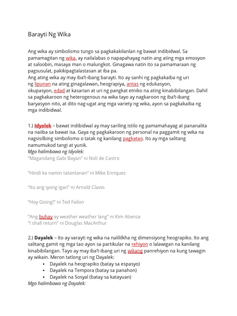 Barayti Ng Wika | PDF