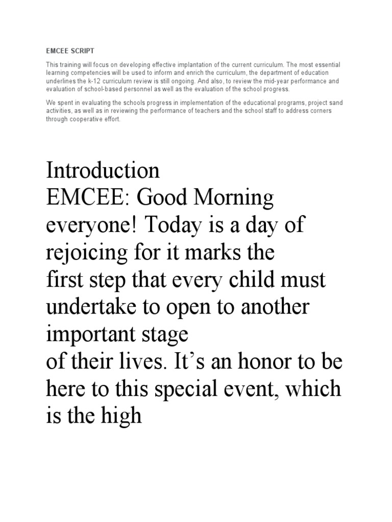 Emcee Script | PDF