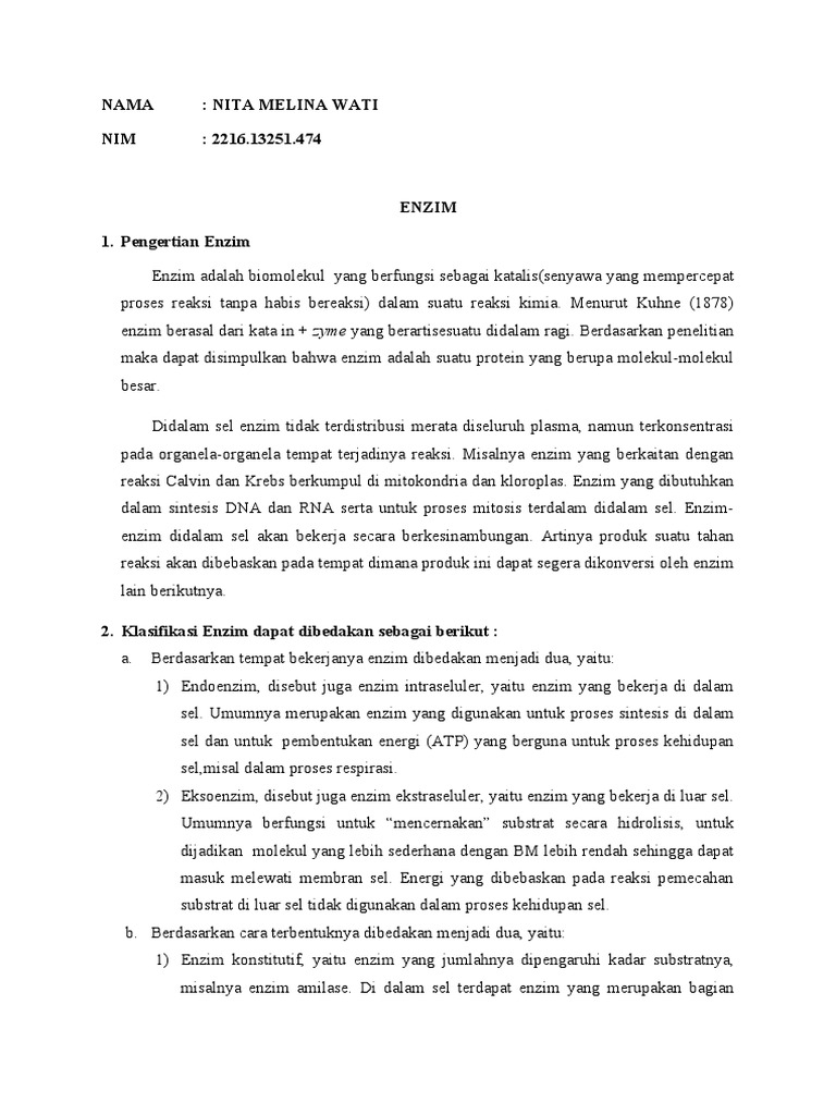 Fungsi dan Jenis Enzim serta Koenzim | PDF