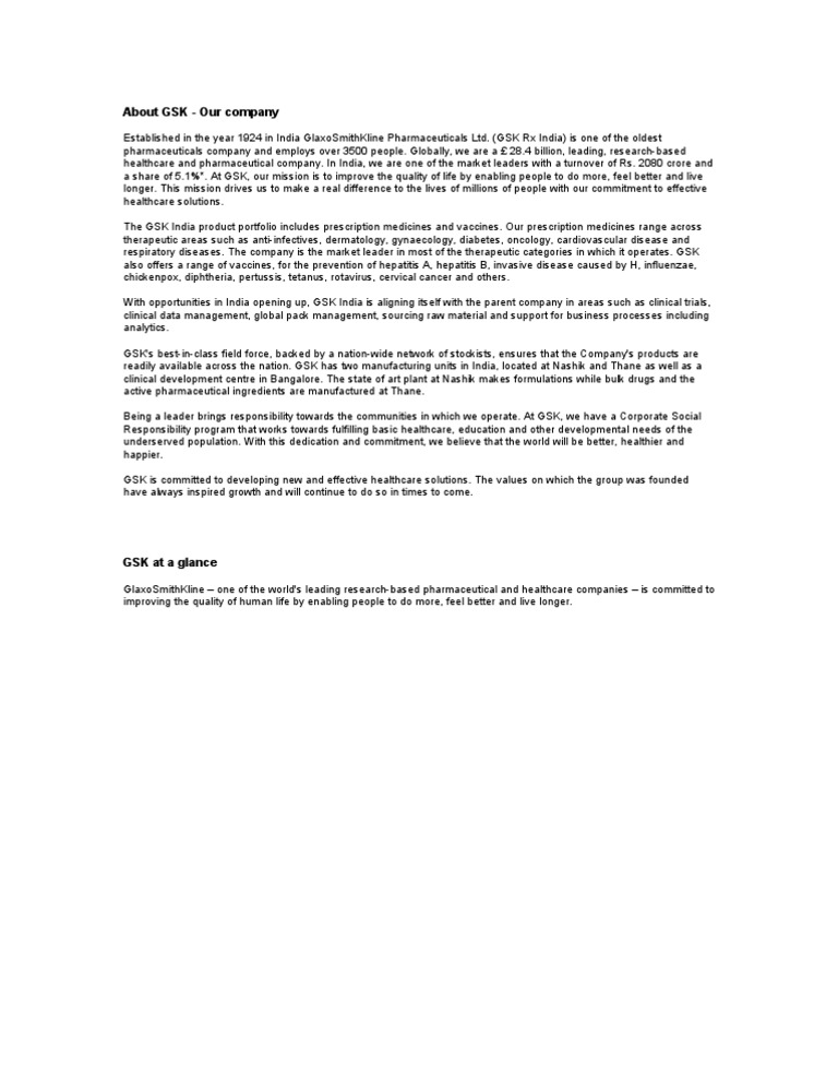 GSK | PDF | Glaxo Smith Kline | Pharmaceutical Drug