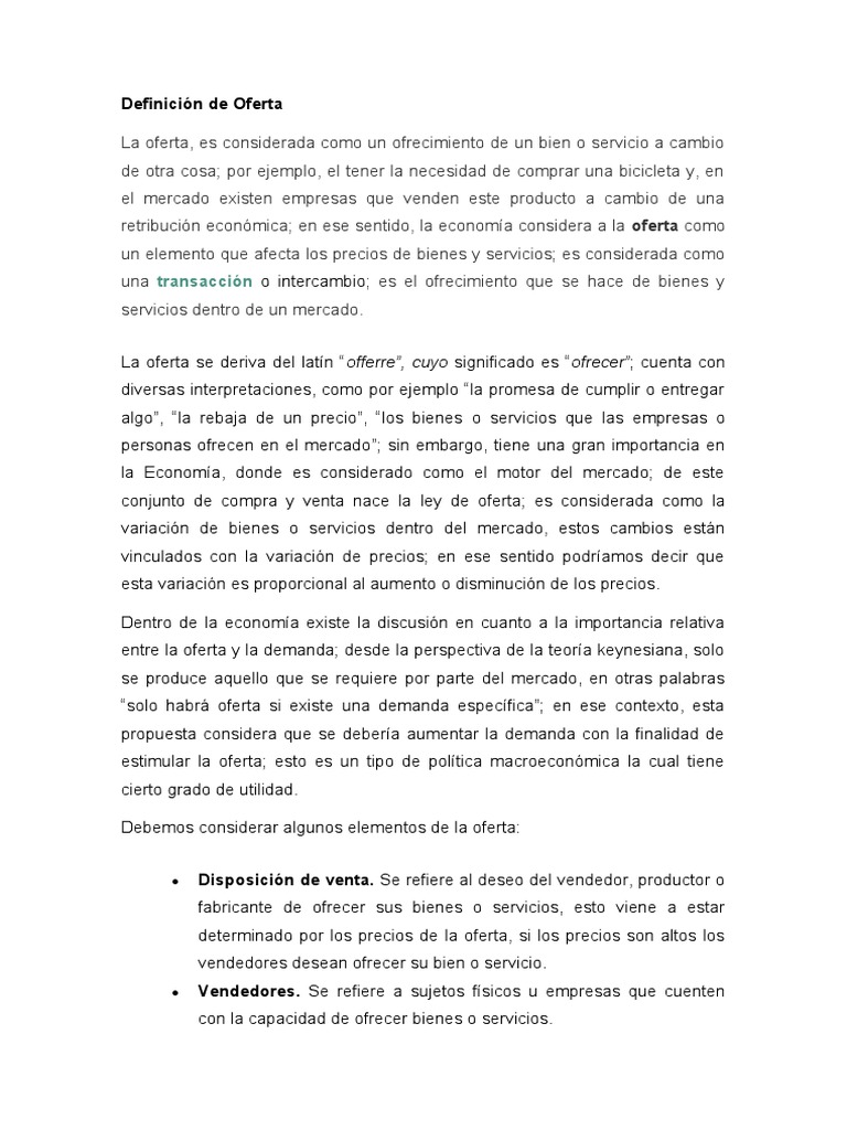 Definición de Oferta | PDF | Oferta (economía) | Mercado (economía)