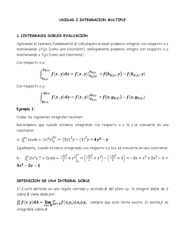 Guia de Matematicas III. Unidad I Integracion Multiple Corregida | PDF | Integral | Análisis ...