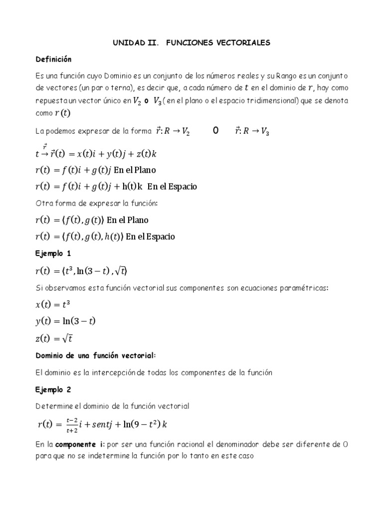 Guia de Matematicas III. Unidad II Funciones Vectoriales Corregida | PDF | Integral | Aceleración