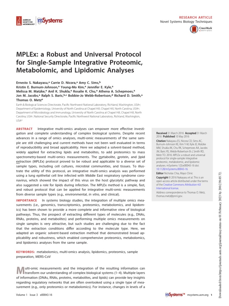 Msystems 00043-16 | PDF | Metabolomics | Proteomics