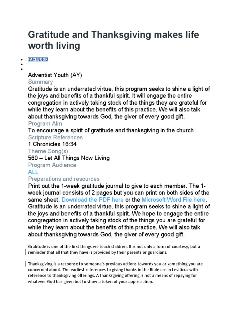 Gratitude and Thanksgiving Program Outline | PDF | Gratitude | Glory ...