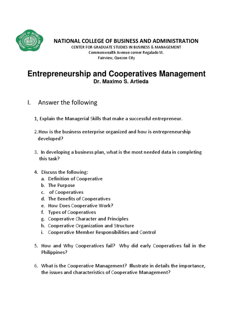 Paperwork No. 2 - Entrepreneurship and Cooperative Management | PDF