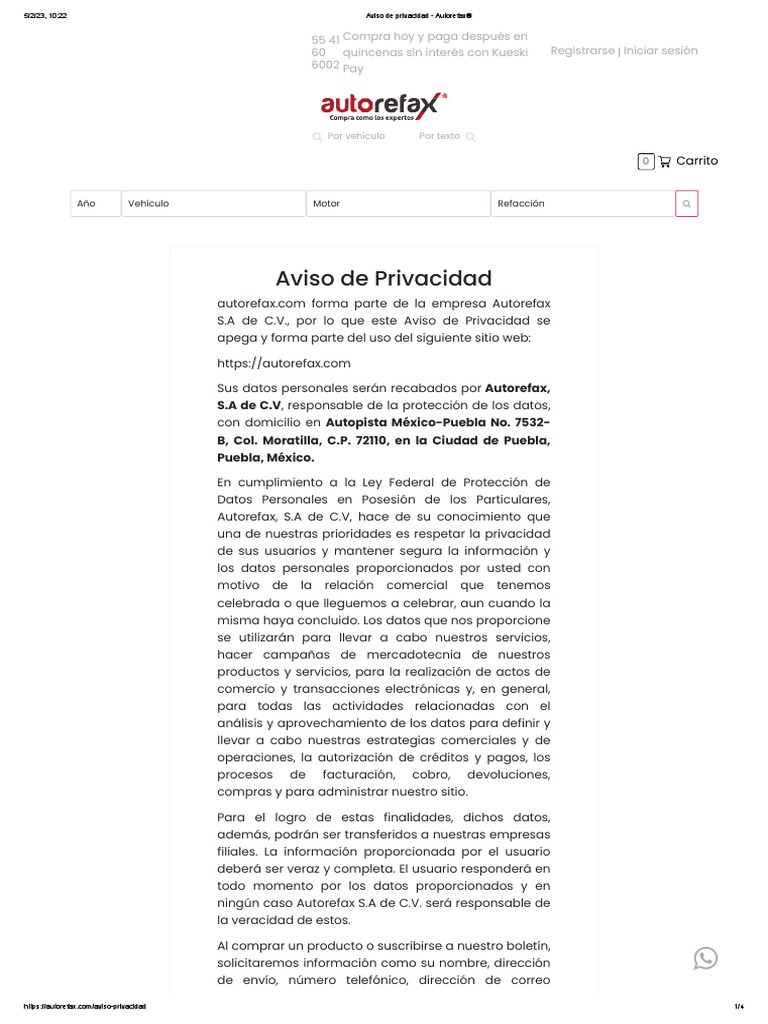 Aviso de Privacidad - Autorefax® | PDF | Cookie HTTP | Internet
