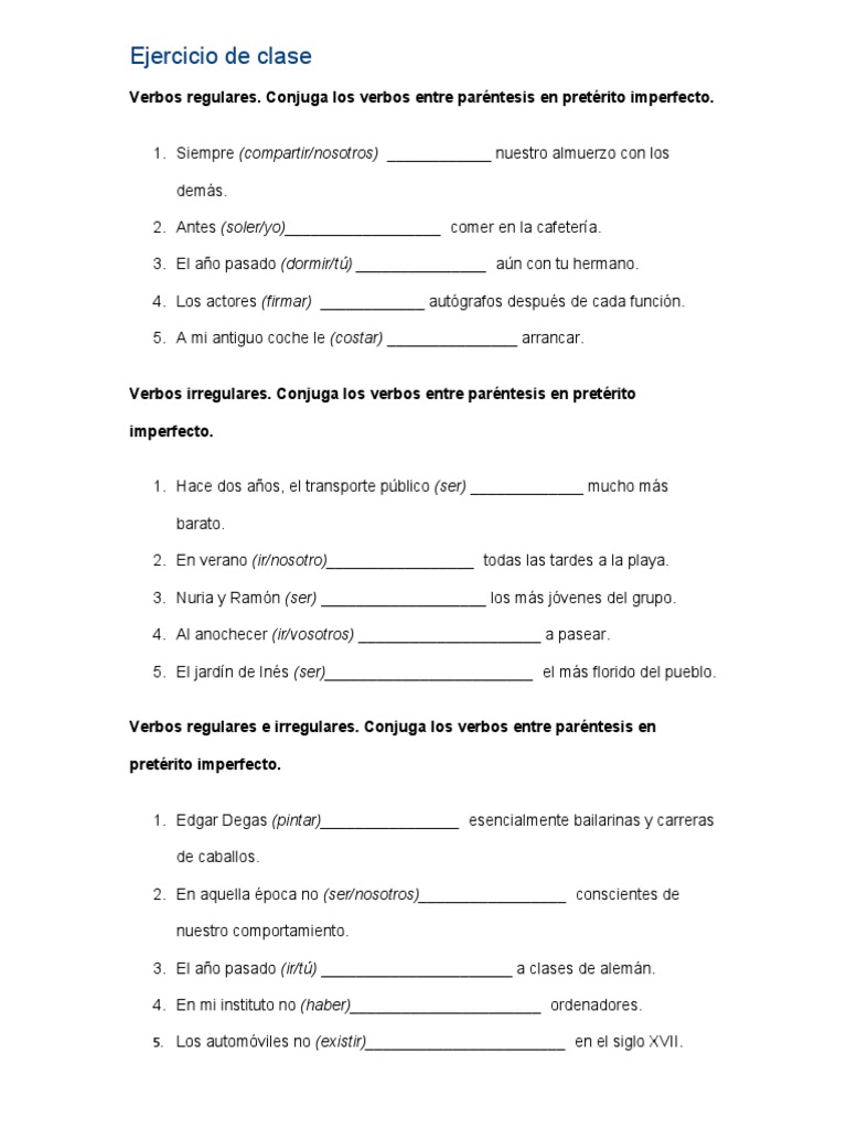 Ejercicio de Clase - El Imperfecto | PDF | Artes del Lenguaje y ...