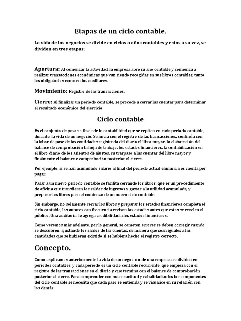 Etapas de Un Ciclo Contable | PDF | Contabilidad | Estado financiero