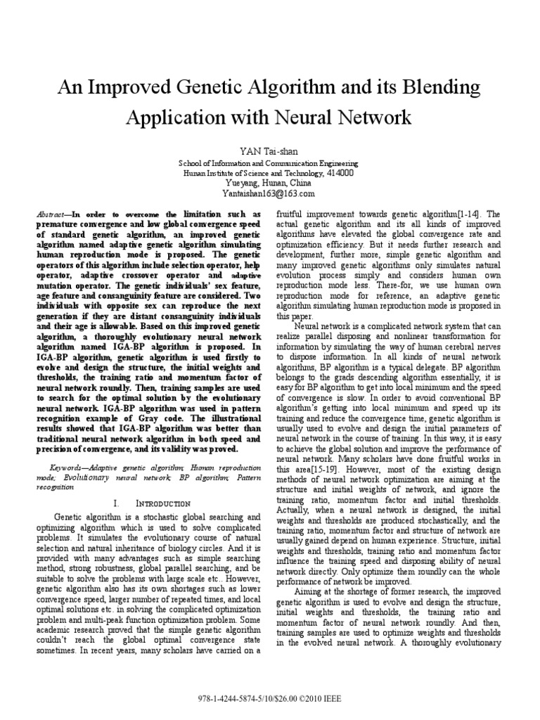An Improved Genetic Algorithm and Its Blending Application With Neural Network | PDF | Genetic ...