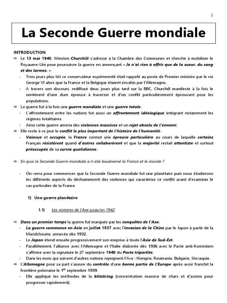 La Seconde Guerre Mondiale (Cours) | PDF | France de Vichy | L'Holocauste