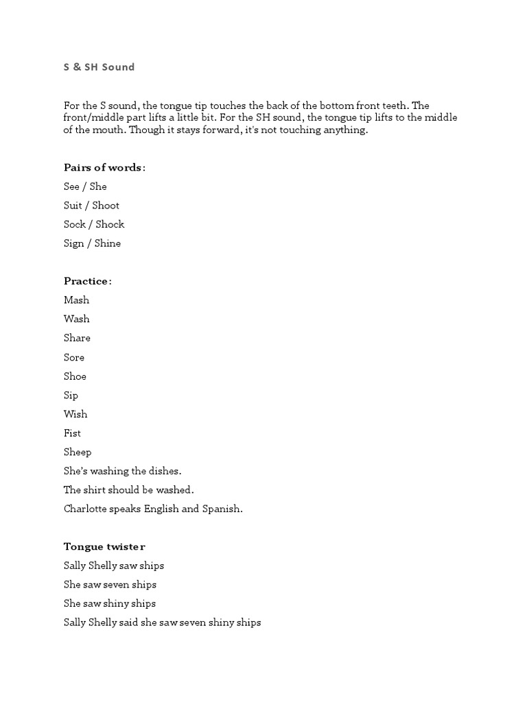 S and SH Sound Pronunciation Guide | PDF