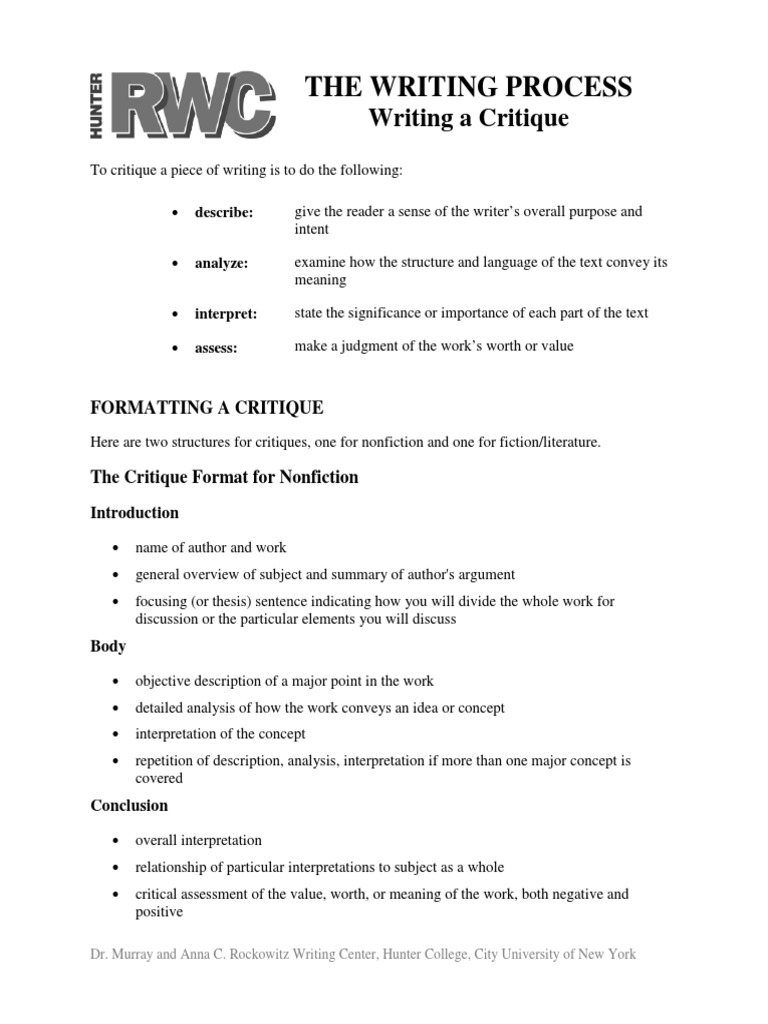 Writing A Critique | PDF | Critique | Concept