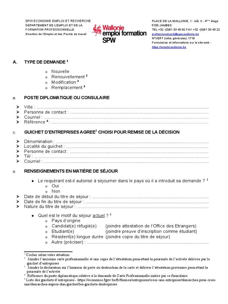NOV2021 Formulaire Carte Professionnelle Via Poste Diplomatique | PDF ...