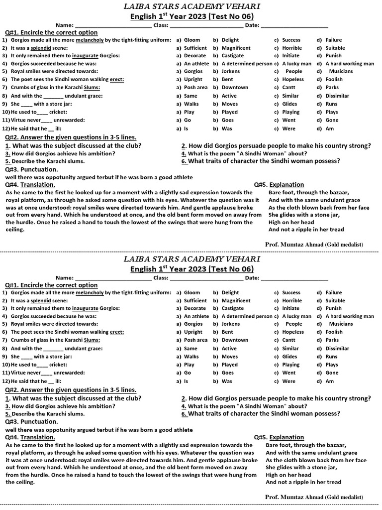 11 English 25-01-2023 - 1st Year | PDF