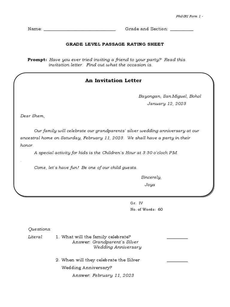 Grade 4 Phil-IRI English Passage | PDF