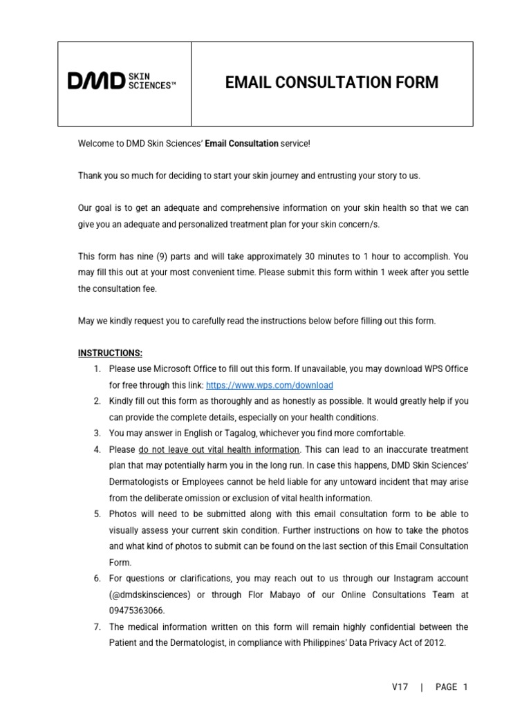 DMD Skin Sciences - Email Consultation Form (CSM - New Patient) JOSHUA ...