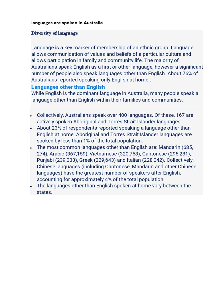 Australia's Language Diversity | PDF | Language Arts & Discipline